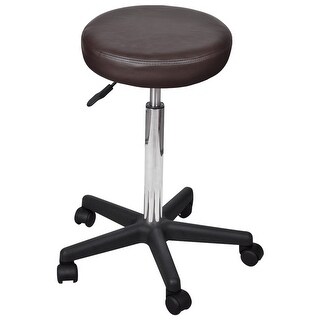 Leather Round Rolling Stool with Foot Rest Swivel Height Adjustment ...