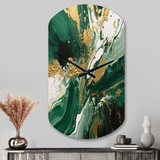 Designart - Green and Gold Liquid Magic I - Abstract Large Wall Clocks ...