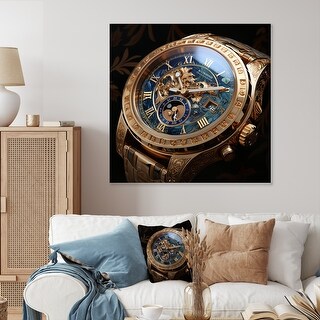 Designart "Luxury Watch Golden Precision" Fashion Metal Wall Art Living ...