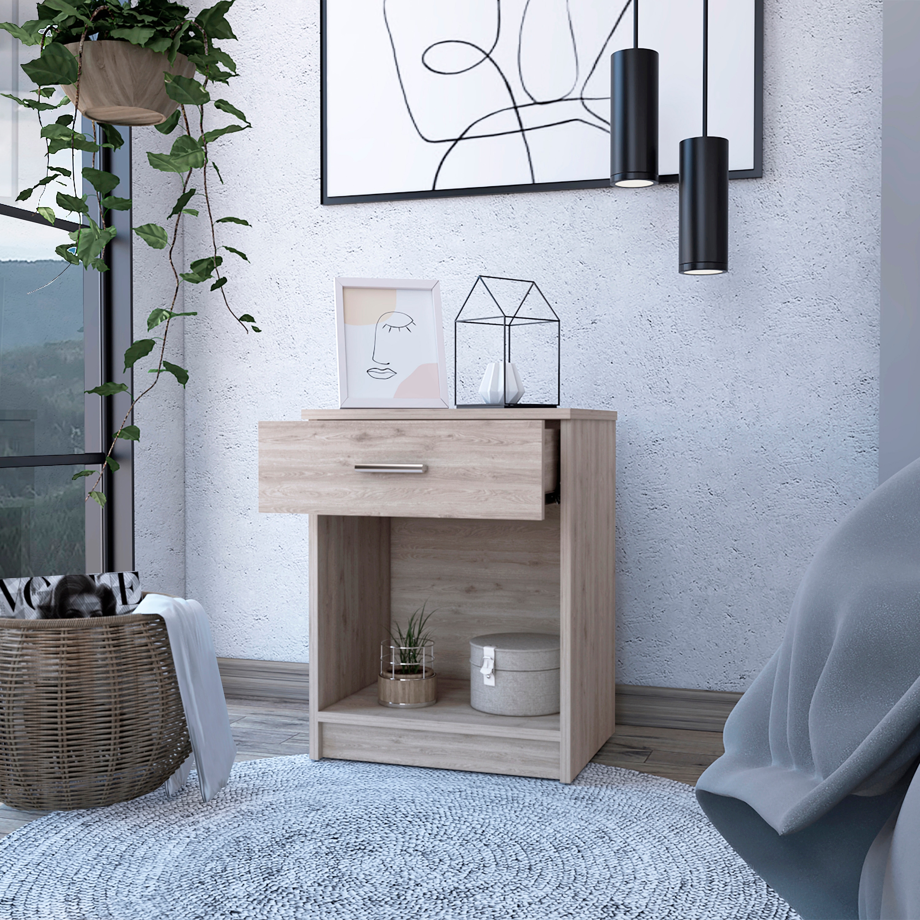 Rectangular Nightstand with Drawer and Open Shelving Living Room Side Table Bedroom Dorm Storage Shelf Shelving Grey Bed Bath Beyond 38411112