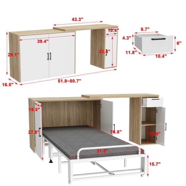 Space Master Convertible Desk-to-Bed Furniture with Included Mattress ...