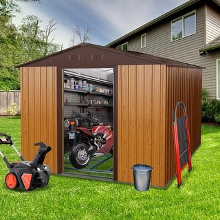 8 ft. W x 10 ft. D Coffee Metal Storage Shed with Separate Foundation ...