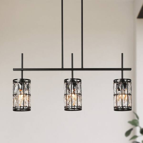 Aulia Modern 3-Light Crystal Black Chandelier Island Lights for Dining Room - W 31.5" x D 4.7" x ...