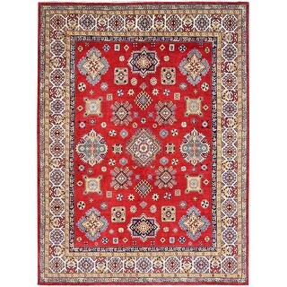Shahbanu Rugs Salsa Red Afghan Special Kazak with Geometric Pattern ...