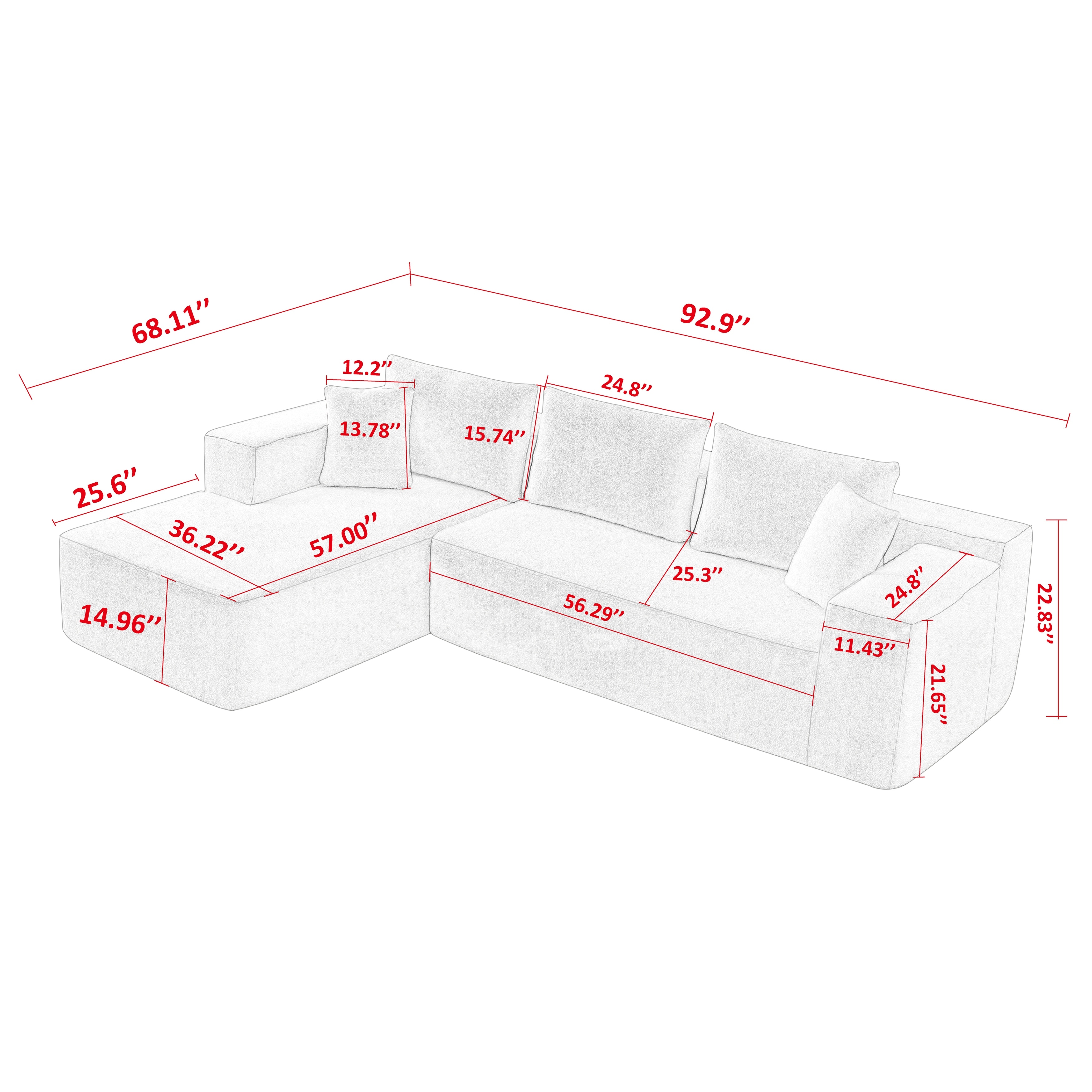 Sherpa Fabric Sectional Sofa White Deep Cloud Couch L shape Modular Chaise Lounge Compressed Sofa Easy to Rebound