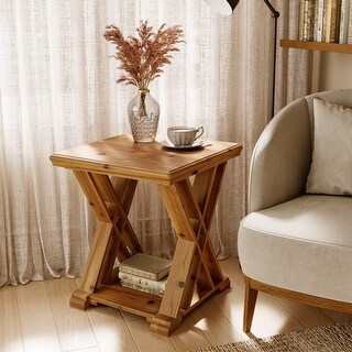 2-Tier Solid Wood End Table with Storage, 20 Inch Square Side Table ...