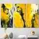 Designart 'Yellow Black And White Liquid Art III' Modern Art Set of 3 ...