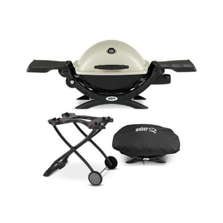 Weber Q 2200 Gas Grill (LP Gas, Titanium) with Portable Cart & Cover ...