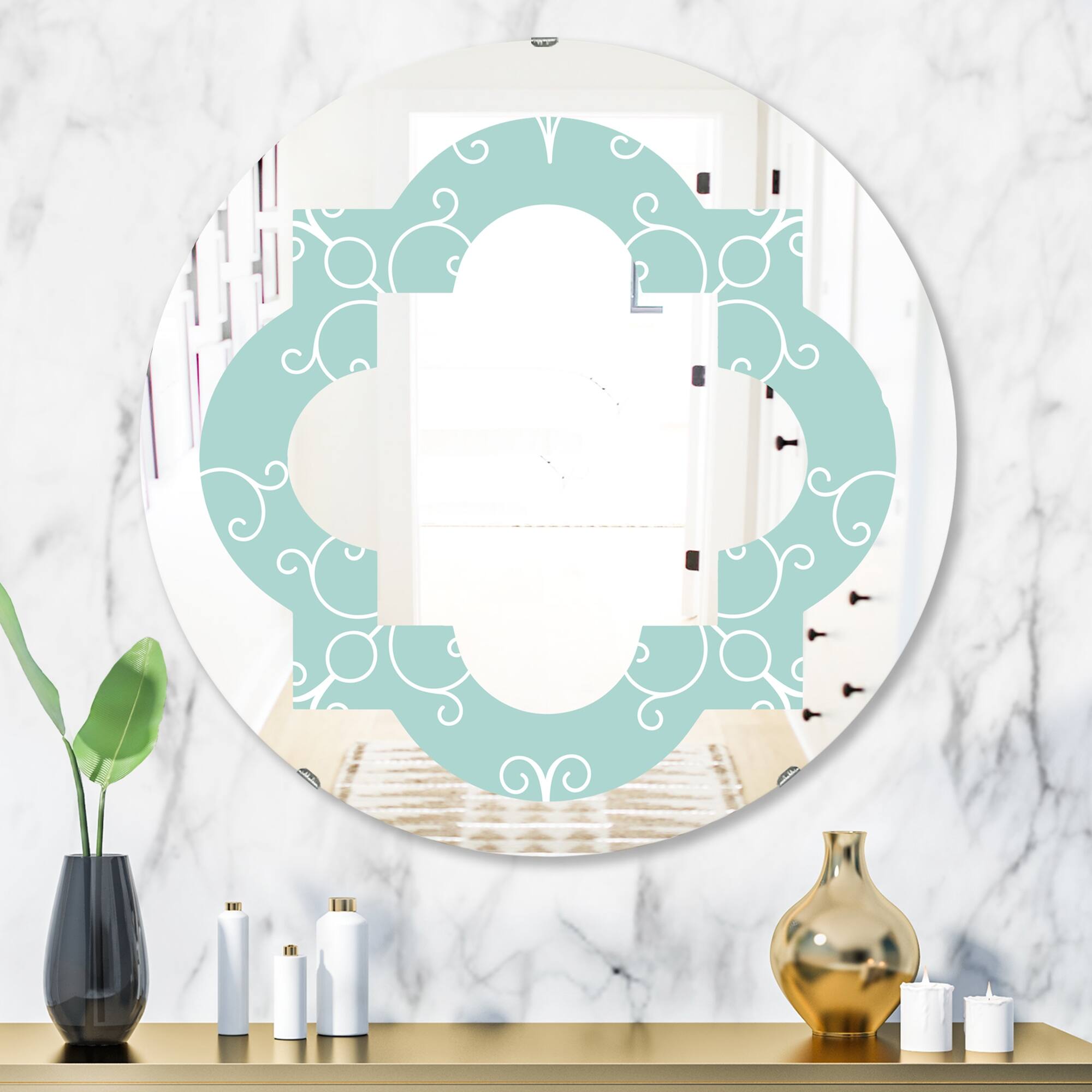 Designart Turquoise Minimal Ornament Printed Modern Round Or Oval