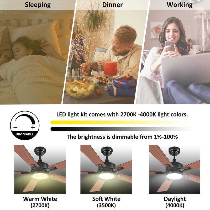 Elliott 52-inch Indoor/Outdoor Smart Ceiling Fan, Dimmable LED Light ...