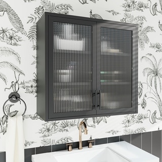 Wall Mounted Cabinet Table-Top Storage Cabinet with Hazy Glass Doors ...