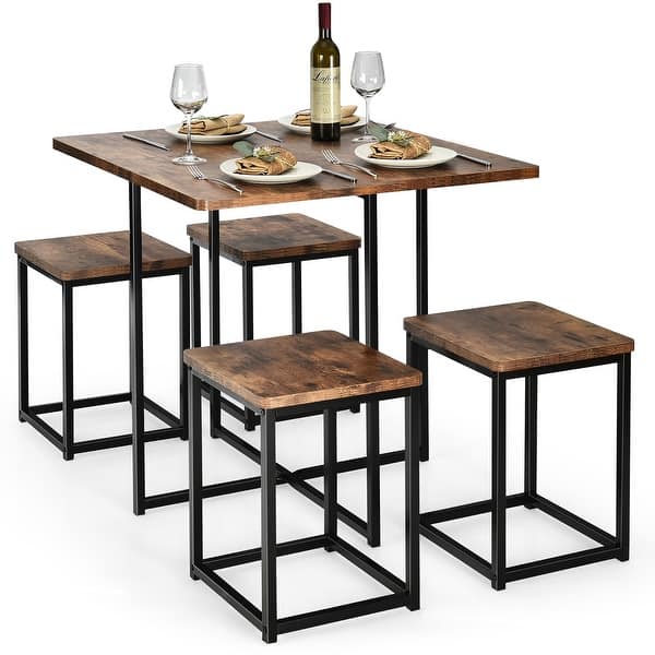 Costway 5pcs Dining Set Compact Dining Table and 4 Stools Metal Frame ...