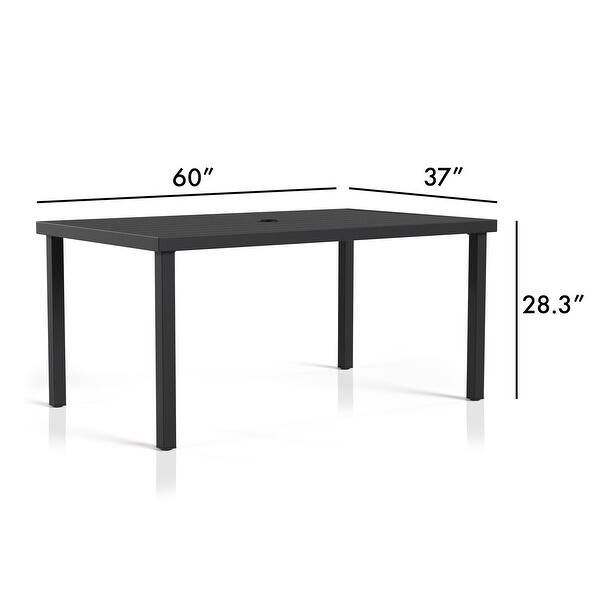 Lazaros Black Metal 60-inch Patio Dining Table with Umbrella Hole - Bed ...