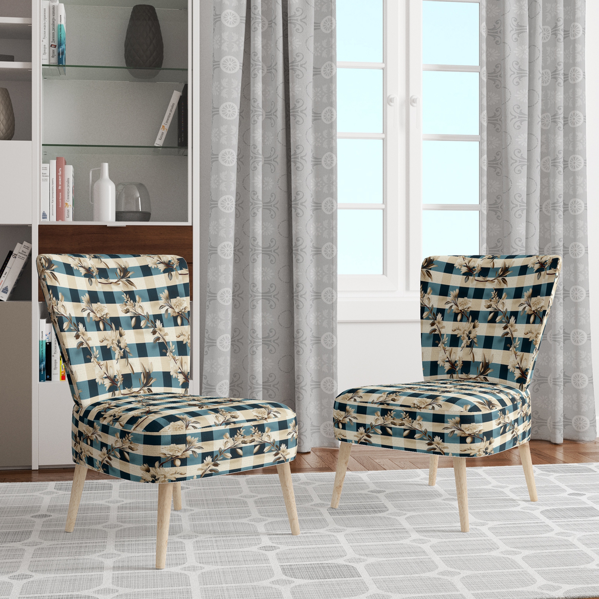 Designart Nautical Vintage Floral Stripes I Upholstered Plaid Accent Chair Vintage Side Chair in Multiple Color Bed Bath Beyond 41811404