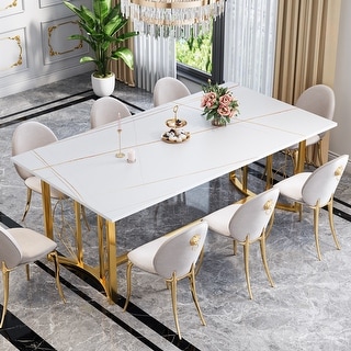 Rectangular Slate Countertop Dining Table with Golden Metal Frame - Bed ...