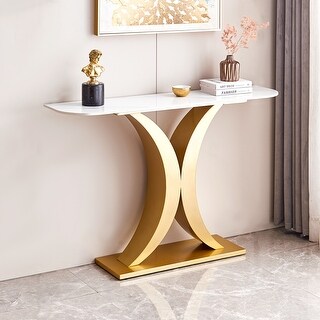 Modern Console Table, Exquisite Shape Design, Metal Frame with ...