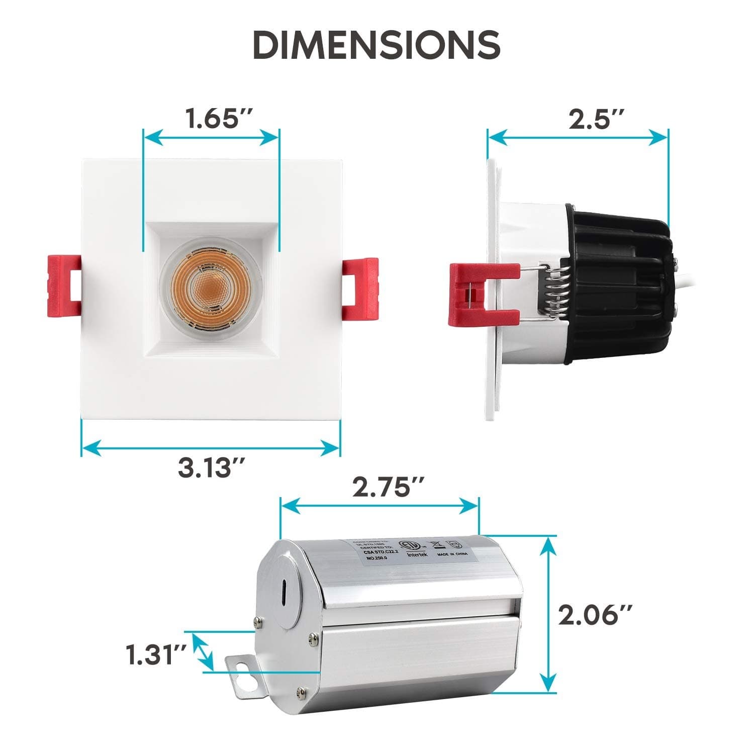 Luxrite 2 Inch Square LED Recessed Light with J-Box, 8W, 600 Lumens ...