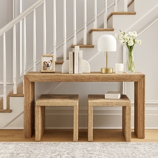 Handcrafted Woven Console Table with Side Tables - 55", Brown & Tan ...