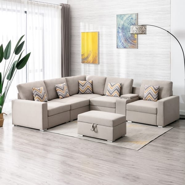 7 Piece Modular Sectional Sofa with Console Table in Beige - Bed Bath ...