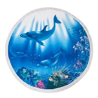 61" Underwater Scene Round Beach Towel With Fringes - 61 Inches - Bed ...