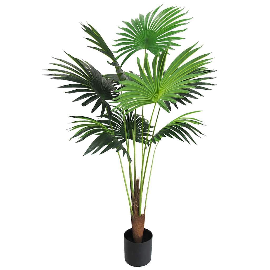 5ft Large Real Touch Artificial Fan Palm Tree Tropical Plant in Black ...