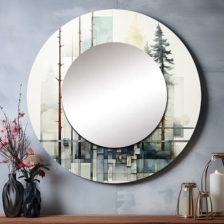 Designart "Redwood Tree Geometric Silence I" Abstract Round Mirror 36 ...
