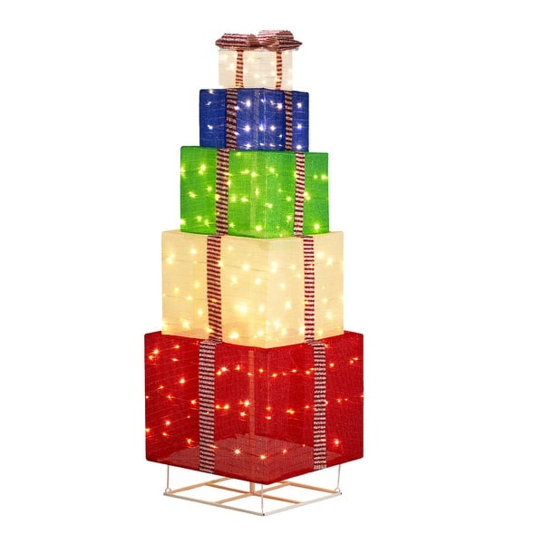 6FT Lighted Gift Box Tower Christmas Outdoor Indoor Decoration - Red ...
