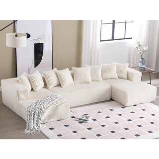 White Large U-Shaped Sectional Couch with Chaise Lounge, Striped ...