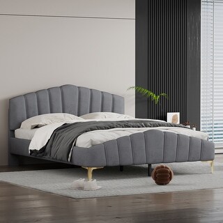 Queen Size Velvet Platform Bed with Thick Fabric, Stripe Decorated ...