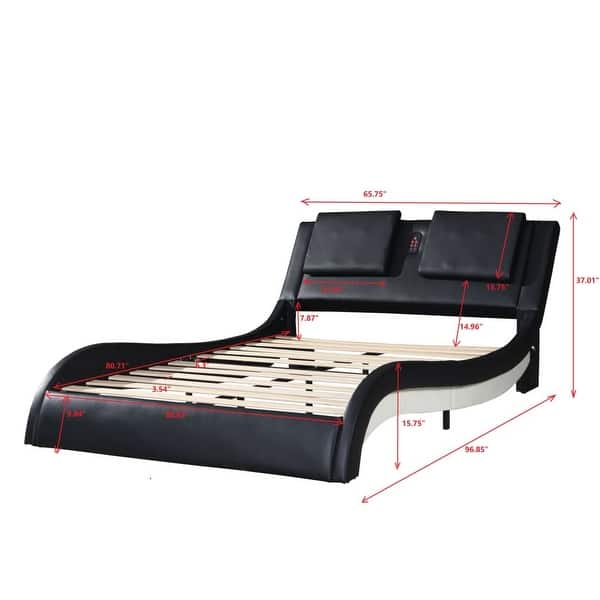 Black Queen Size Upholstered Bed Frame with led lighting and Bluetooth ...