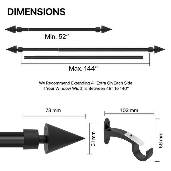 Deco Window 3/4 Inch Adjustable Curtain Rod for Windows & Doors ...