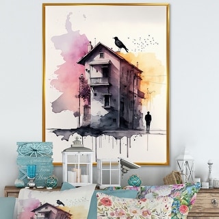 Designart "Little House In The Countryside With Pink Cloud II" Lake ...
