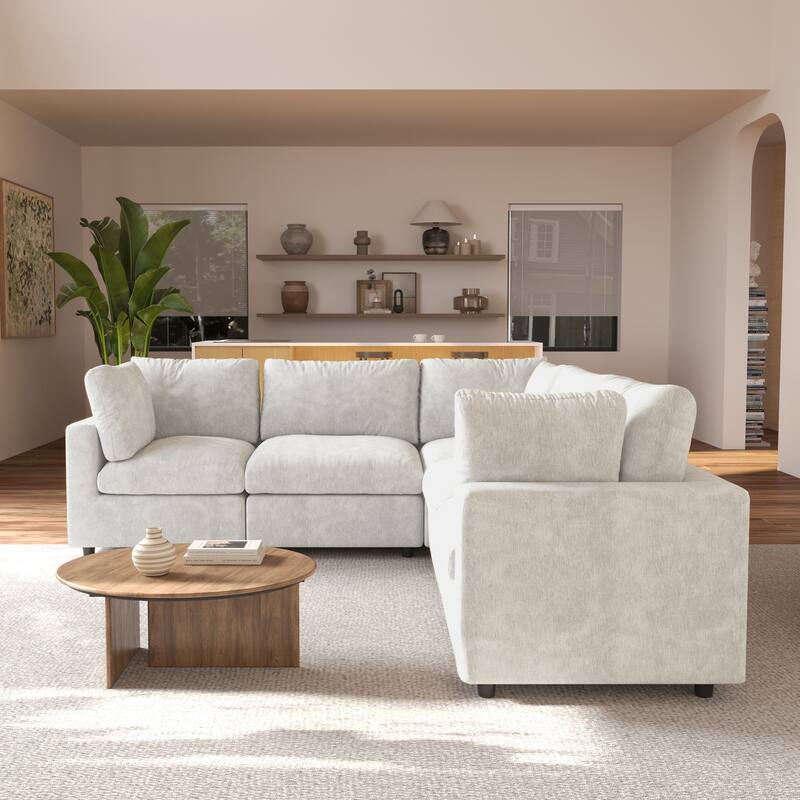 100.5'' V-shape Cloud Corner Sectional Sofa Chenille 5-Piece Modular ...
