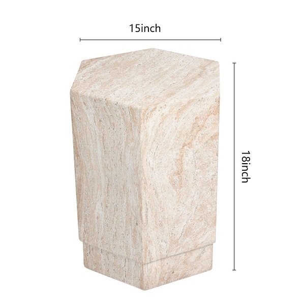 Hexagonal Travertine Stone Finish Italian Design MgO Side Accent Table ...