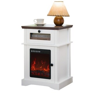 LED Fireplace Nightstand Adjustable Light Bedside Table with Storage ...