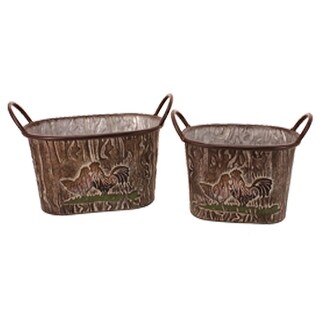 Set of 2 Brown, Green And Gray Oval Rooster Buckets, 11" - Bed Bath ...