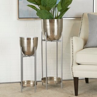 32", 24"H Silver Metal Planter with Removable Stand (2 Count) - Bed ...