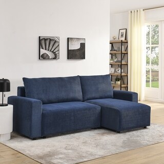 Blue Modular Corduroy 3-Seater Sofa Bed with Storage, L-Shaped - Bed ...