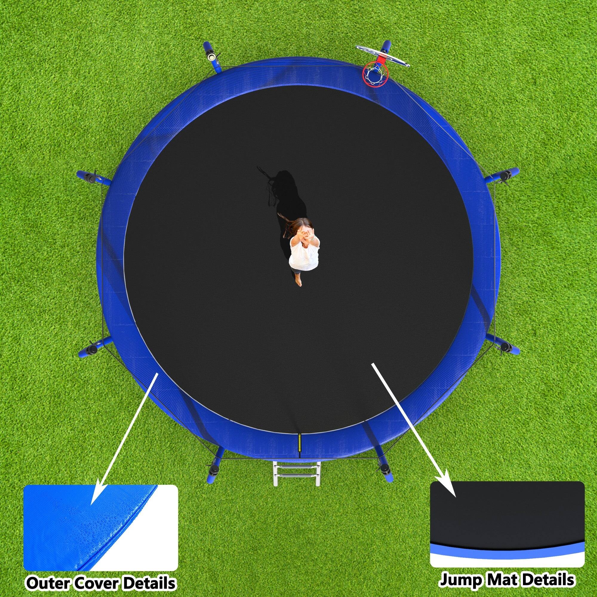 8 ft. Blue Galvanized Anti-Rust Outdoor Round Trampoline with ...