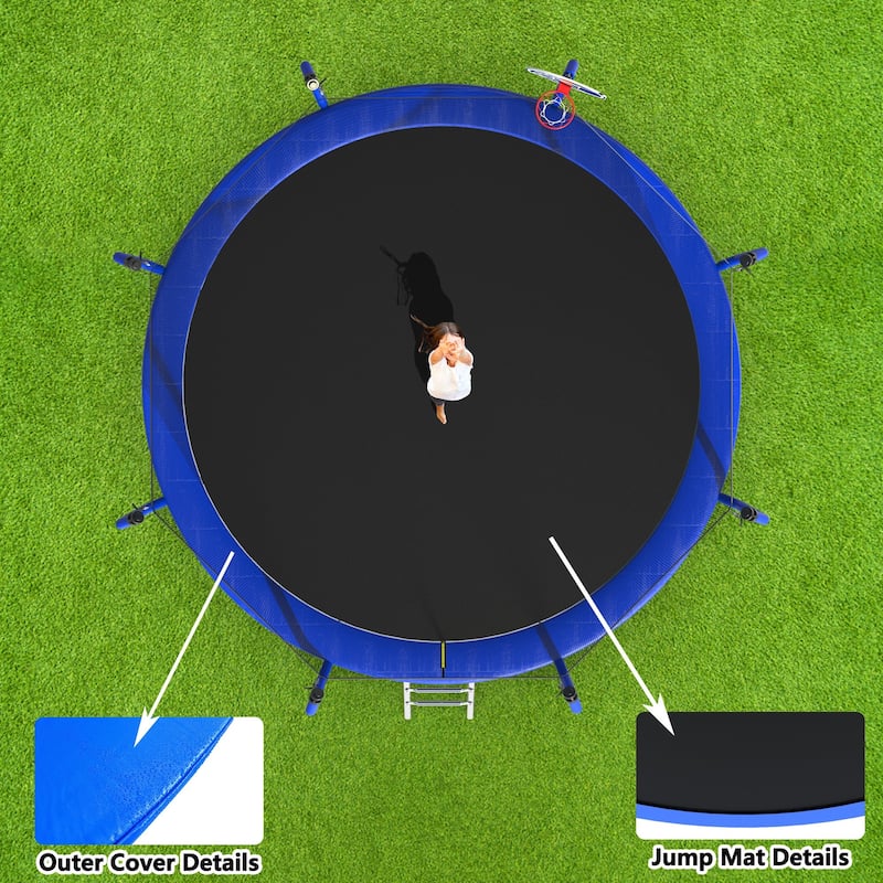 8 ft. Blue Galvanized Anti-Rust Outdoor Round Trampoline with ...