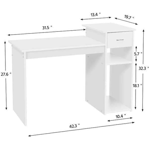 Small White Computer Desk with Drawers and Printer Shelves, Wood Study ...