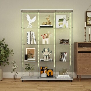 Tempered Glass Display Cabinet with Bluetooth LED Lights and Lock - Bed ...