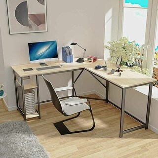 55" L-Shaped Oak Computer Corner Home Office Desk Oak - Bed Bath ...