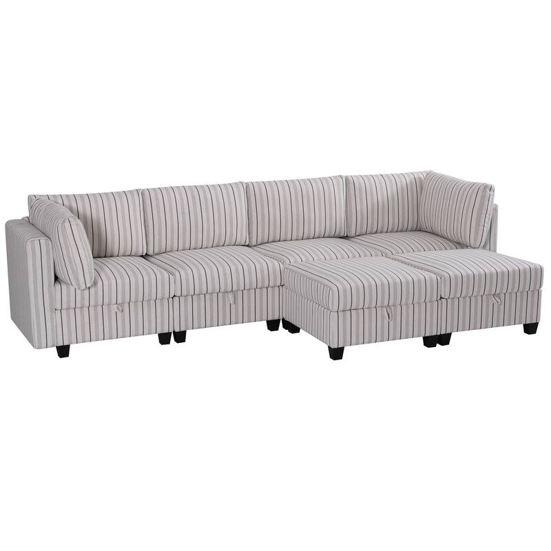 GDFStudio - Modular Sectional Sofa with Storage, Solid Wood Frame ...