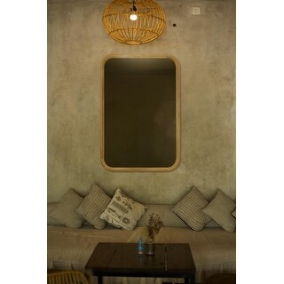 24x36 Natural Rounded Corner Wood Mirror with curved frame, made of Oak ...