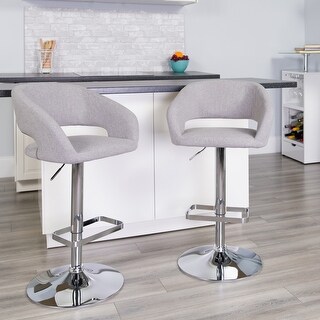 Contemporary Gray Fabric Adjustable Height Barstool with Rounded Mid-Back and Chrome Base - Bed ...