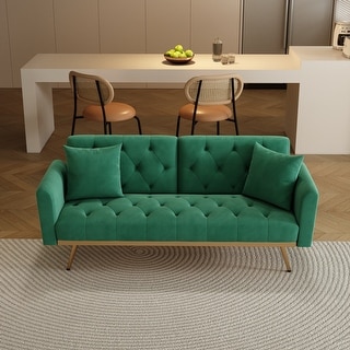 Green Velvet Futon Sofa Bed with Adjustable Backrest - Bed Bath ...