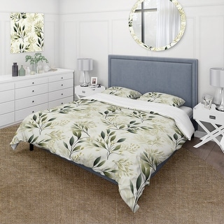 Designart "Zen Leaves IV" Floral Bedding Cover Set With 2 Shams - Bed ...