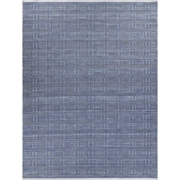 EXQUISITE RUGS Naples Indoor/Outdoor Flatweave PET yarn Ivory/Blue Area ...