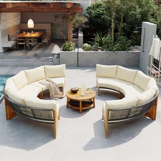 Backyard Curved Conversation Sofa Set Beige Sectional Sofa Set w/Table ...